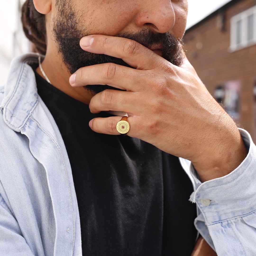 Mandala and Garnet Signet Ring Vermeil and Sterling Silver - Etsy