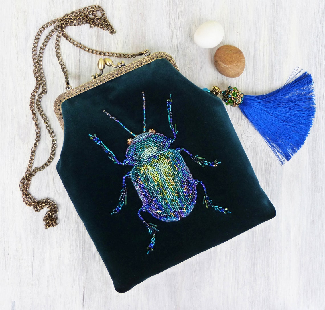 Egyptian scarab beetle dark green velvet bag/ Eye of Horus | Etsy