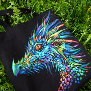 Big Blue Dragon Hand Paint Purse/ Hand Fan Rainbow Dragon | Etsy