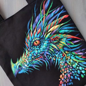 Big Blue Dragon Hand Paint Purse/ Hand Fan Rainbow Dragon | Etsy