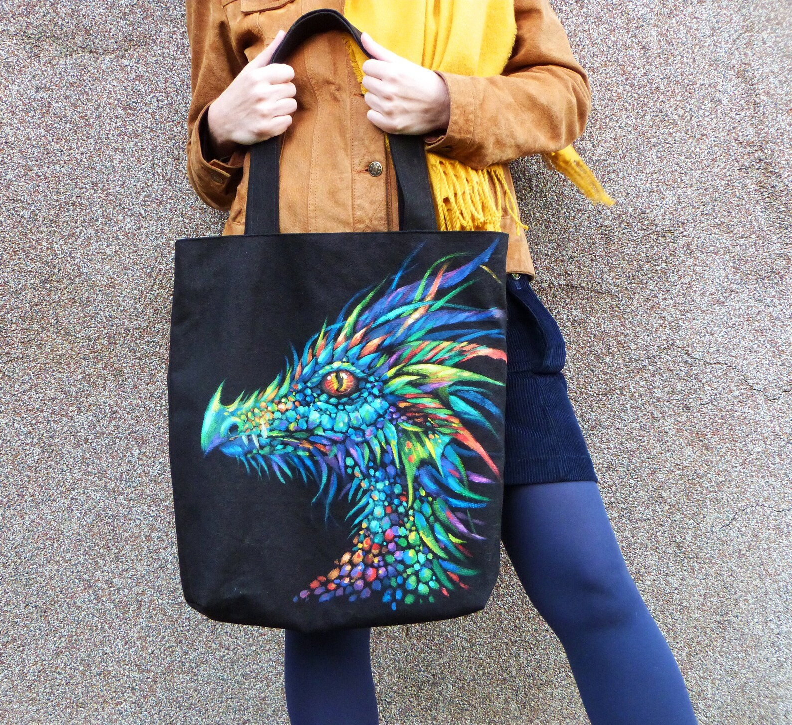 Big Blue Dragon Hand Paint Purse/ Hand Fan Rainbow Dragon | Etsy