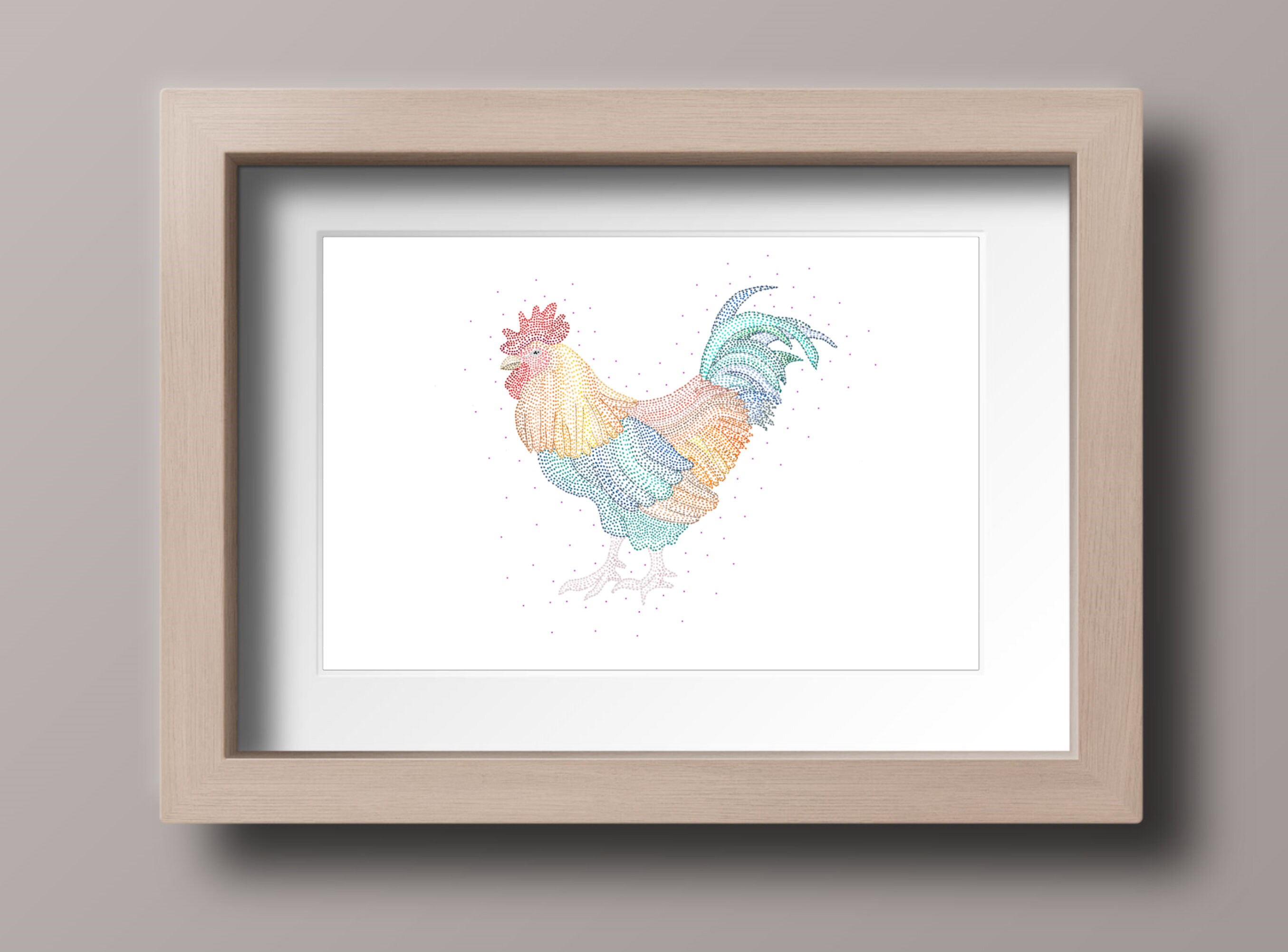 Cockerel Print Rooster Print A4 or A5 Unframed Dotwork Perfect Kitchen ...