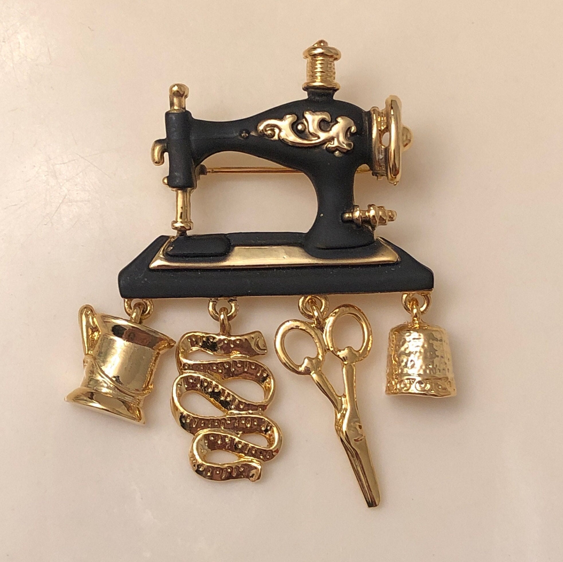 Danecraft Vintage Sewing Machine Brooch With Dangling Sewing Charms - Etsy