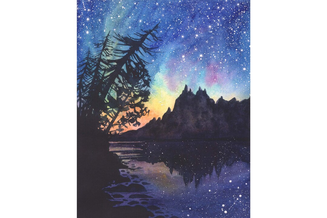 Nightscape Painting Milky Way Original Art 8" X 10" Night Sky Painting Lake Artwork Acadia ...