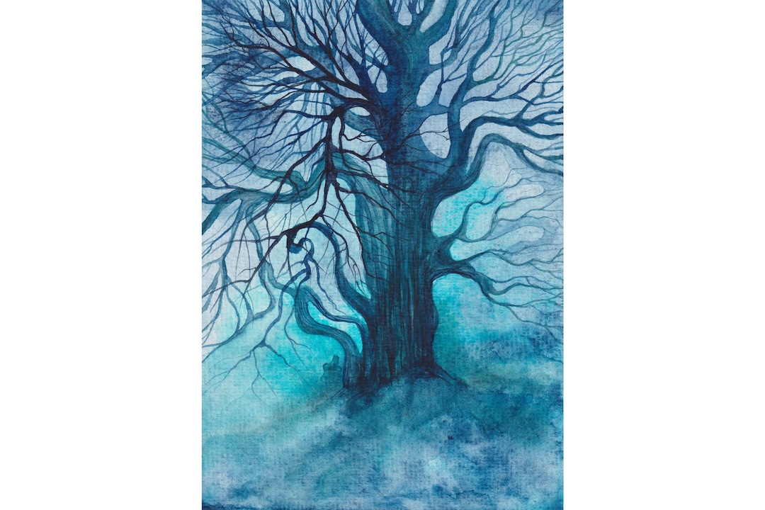 Misty Tree Painting Whimsical Tree Original Art 5" X 7" Atmospheric ...
