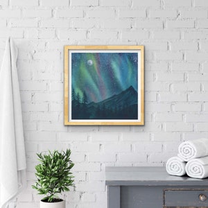 Northern Lights Painting Night Sky Original Art 10" X 10" Moon Painting ...