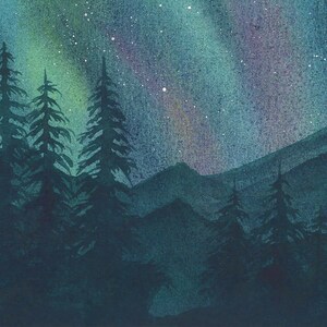 Northern Lights Painting Night Sky Original Art 10" X 10" Moon Painting ...