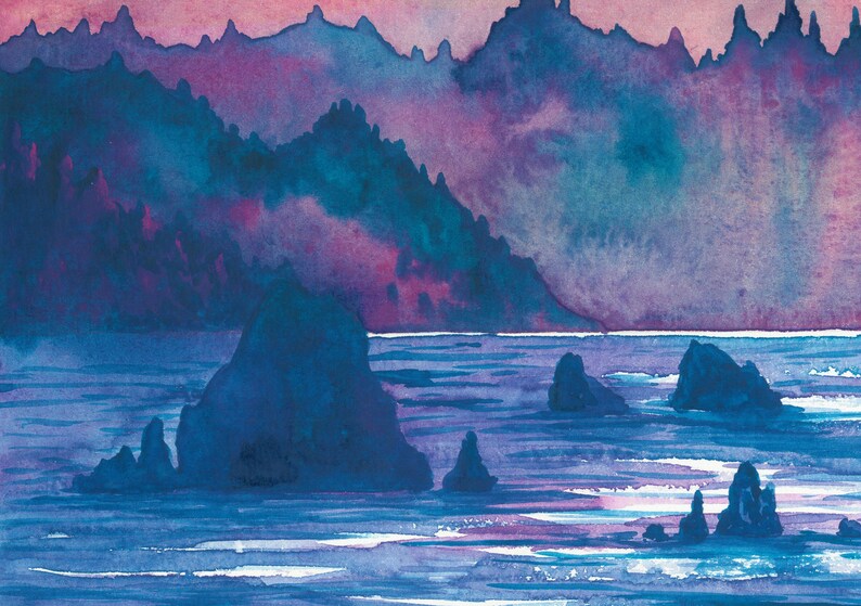 Cannon Beach Painting: Oregon Coast Watercolor Art, Ecola State Park - Etsy