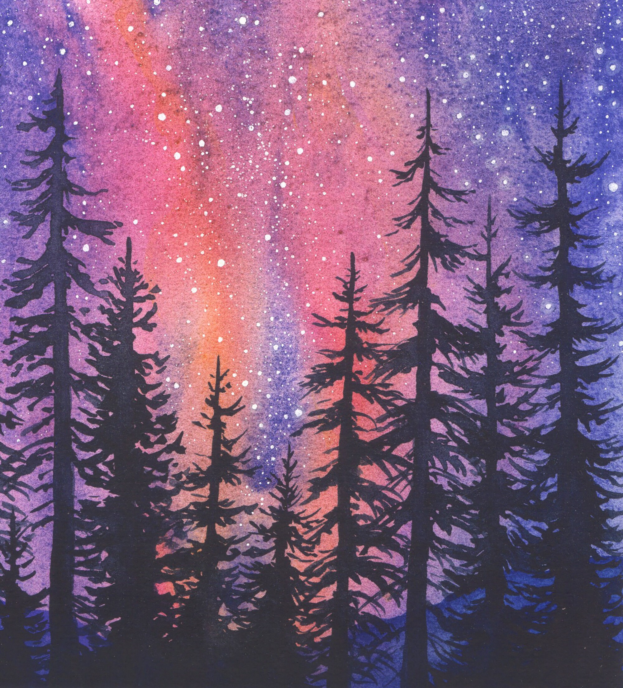 Night Forest Painting Moon Original Art 10 X 8 Night Sky Painting ...