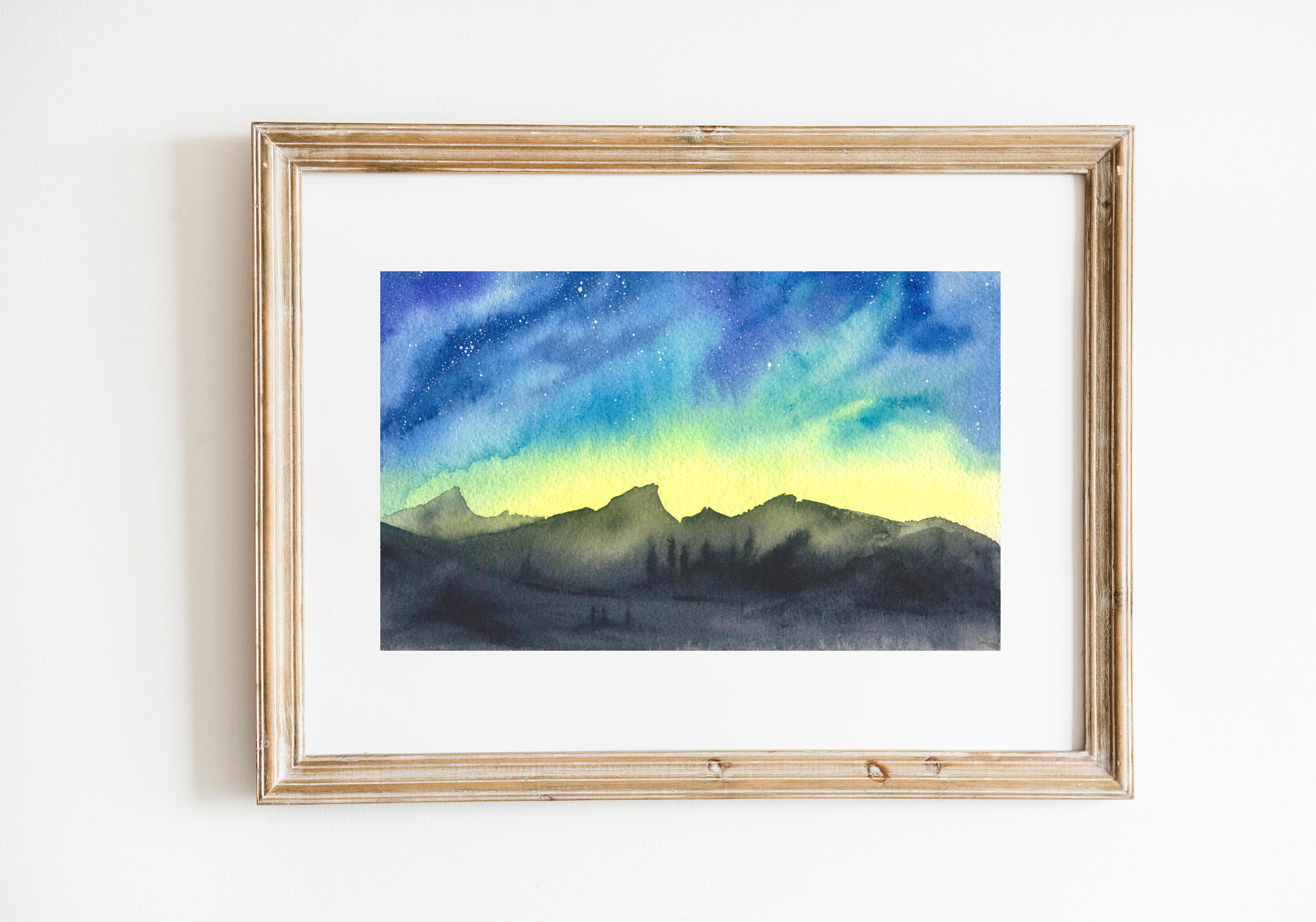 Northern Lights Painting Night Sky Original Art 5 X 9 Mountain Painting ...
