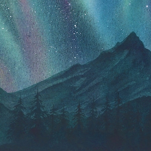 Northern Lights Painting Night Sky Original Art 10" X 10" Moon Painting ...