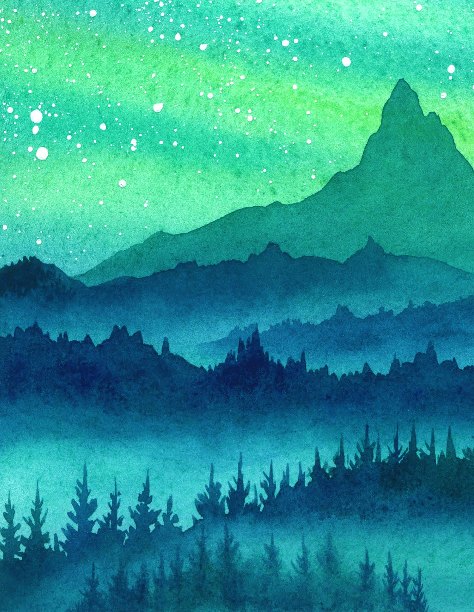 Mount Rainier Painting Northern Lights Original Art 5.5" X 8" Night Sky ...
