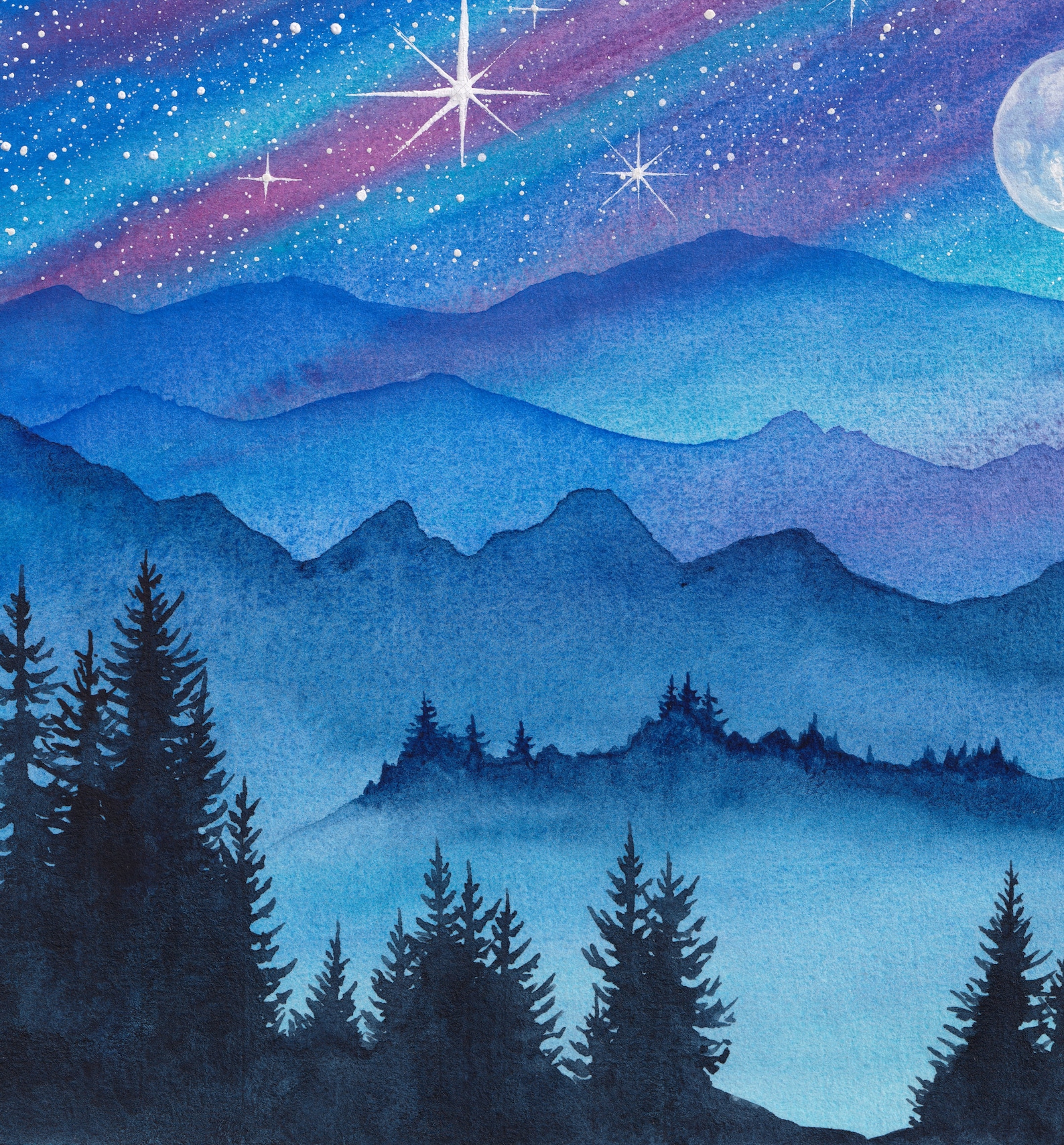 Nighttime Painting Night Sky Original Art 10" X 10" Moon Painting ...