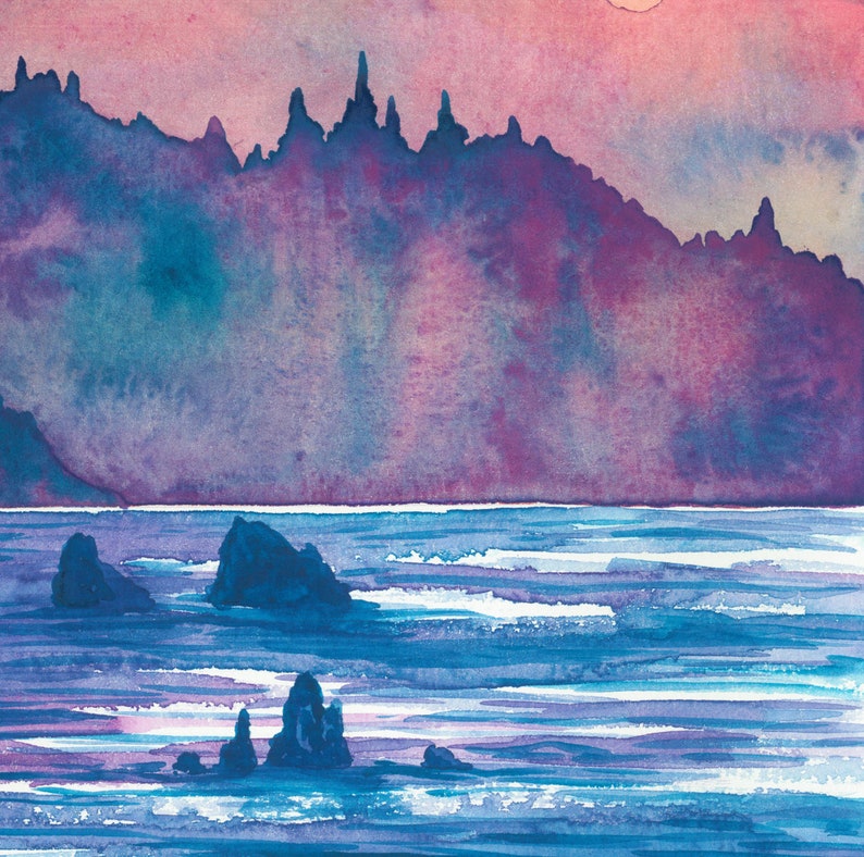 Cannon Beach Painting: Oregon Coast Watercolor Art, Ecola State Park - Etsy