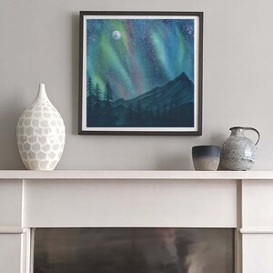 Northern Lights Painting Night Sky Original Art 10" X 10" Moon Painting ...