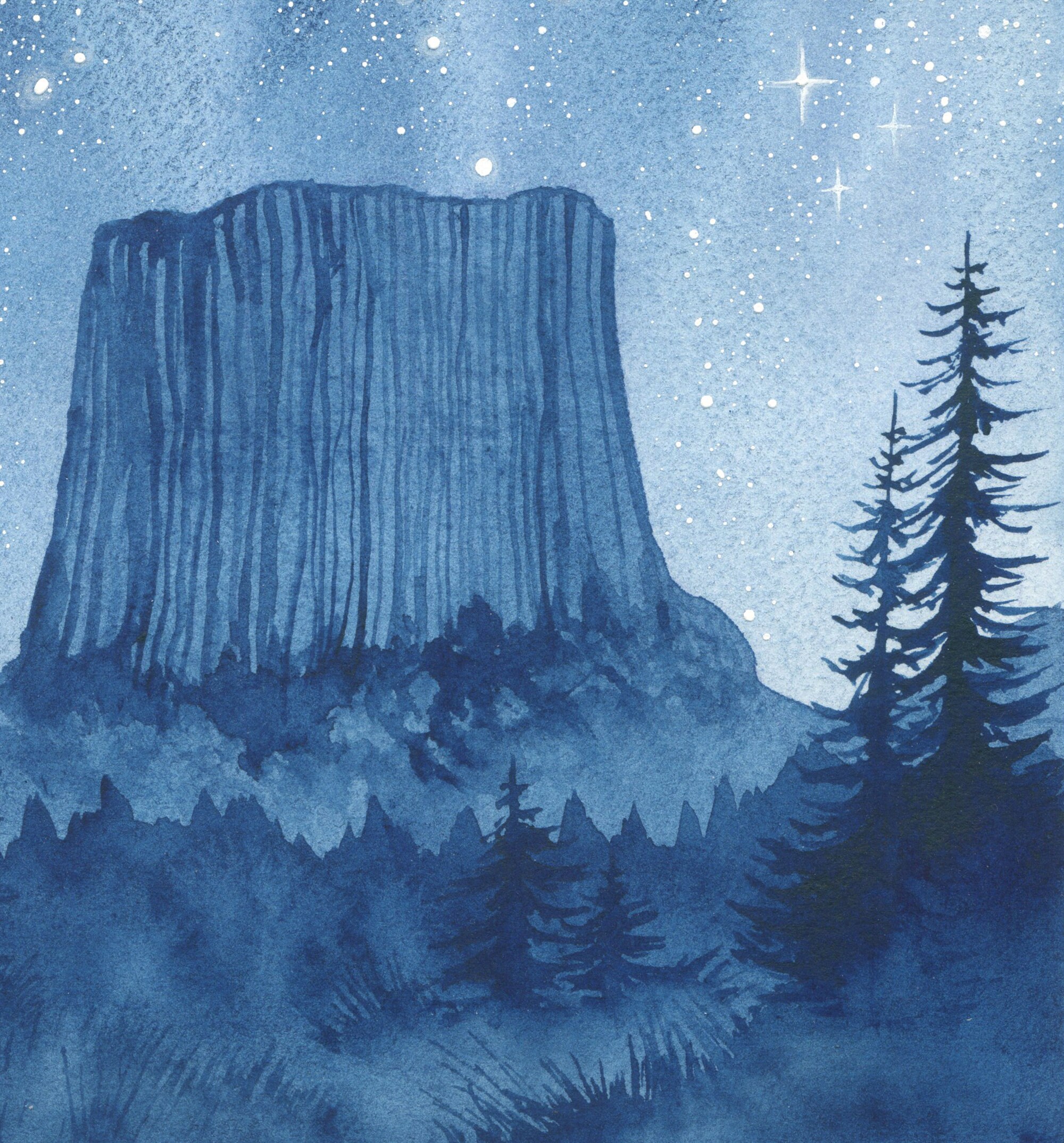 Devils Tower Painting National Monument Original Art 10 X 8 Night Sky ...
