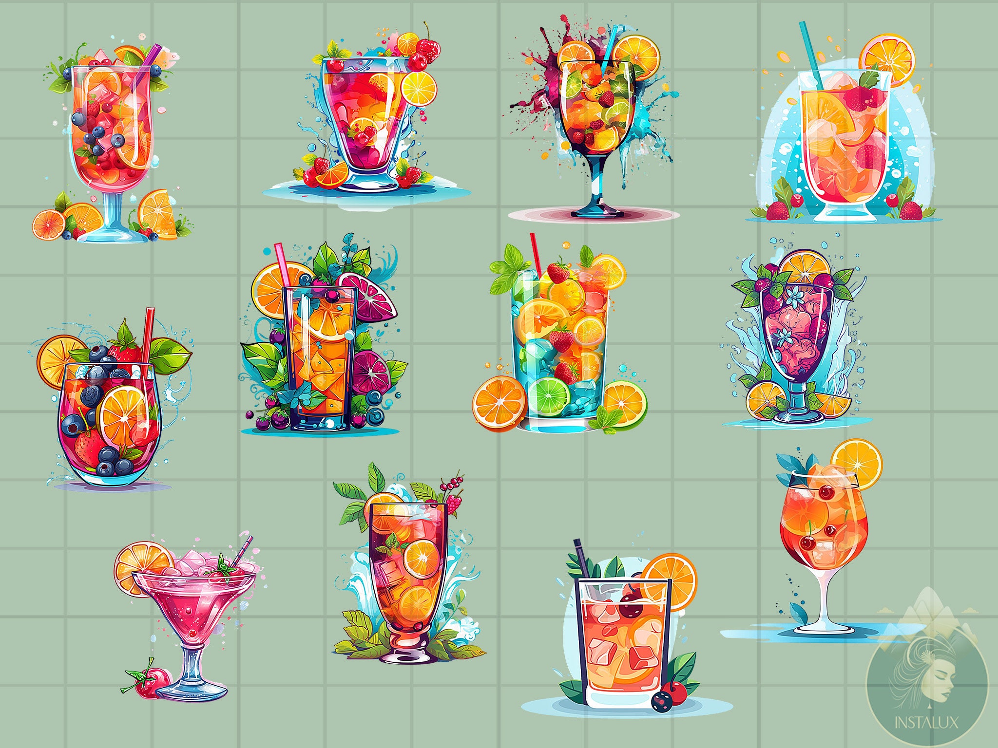 Summer Cocktails Clip Art, Fruity Cocktails, Printable Cocktails ...