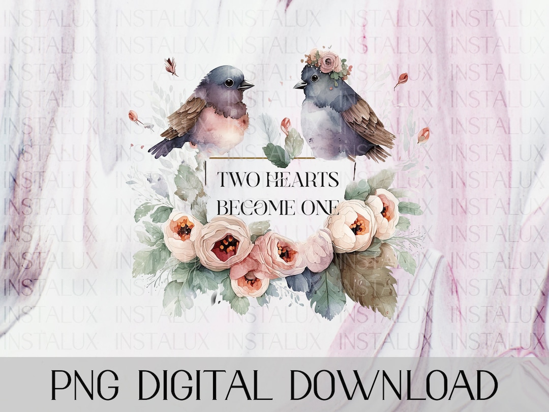 Two Hearts Become One PNG, Watercolor Love Birds Illustration Png ...