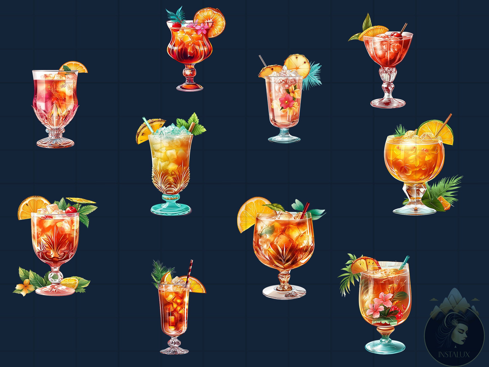 Bahama Mama Cocktails Clip Art, Tropical Cocktails, Printable Cocktails ...