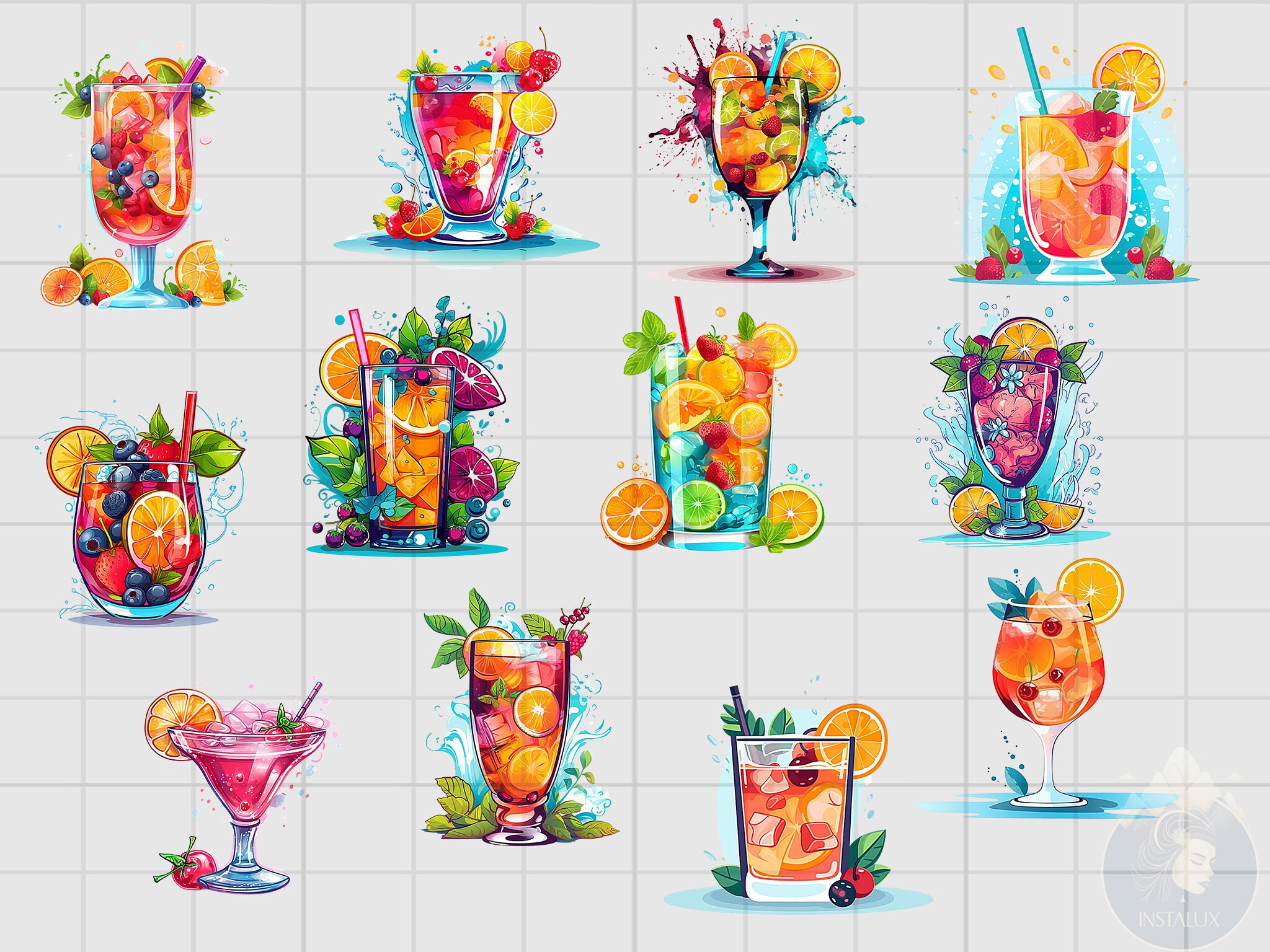 Summer Cocktails Clip Art, Fruity Cocktails, Printable Cocktails ...