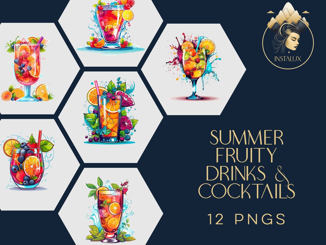 Summer Cocktails Clip Art, Fruity Cocktails, Printable Cocktails ...