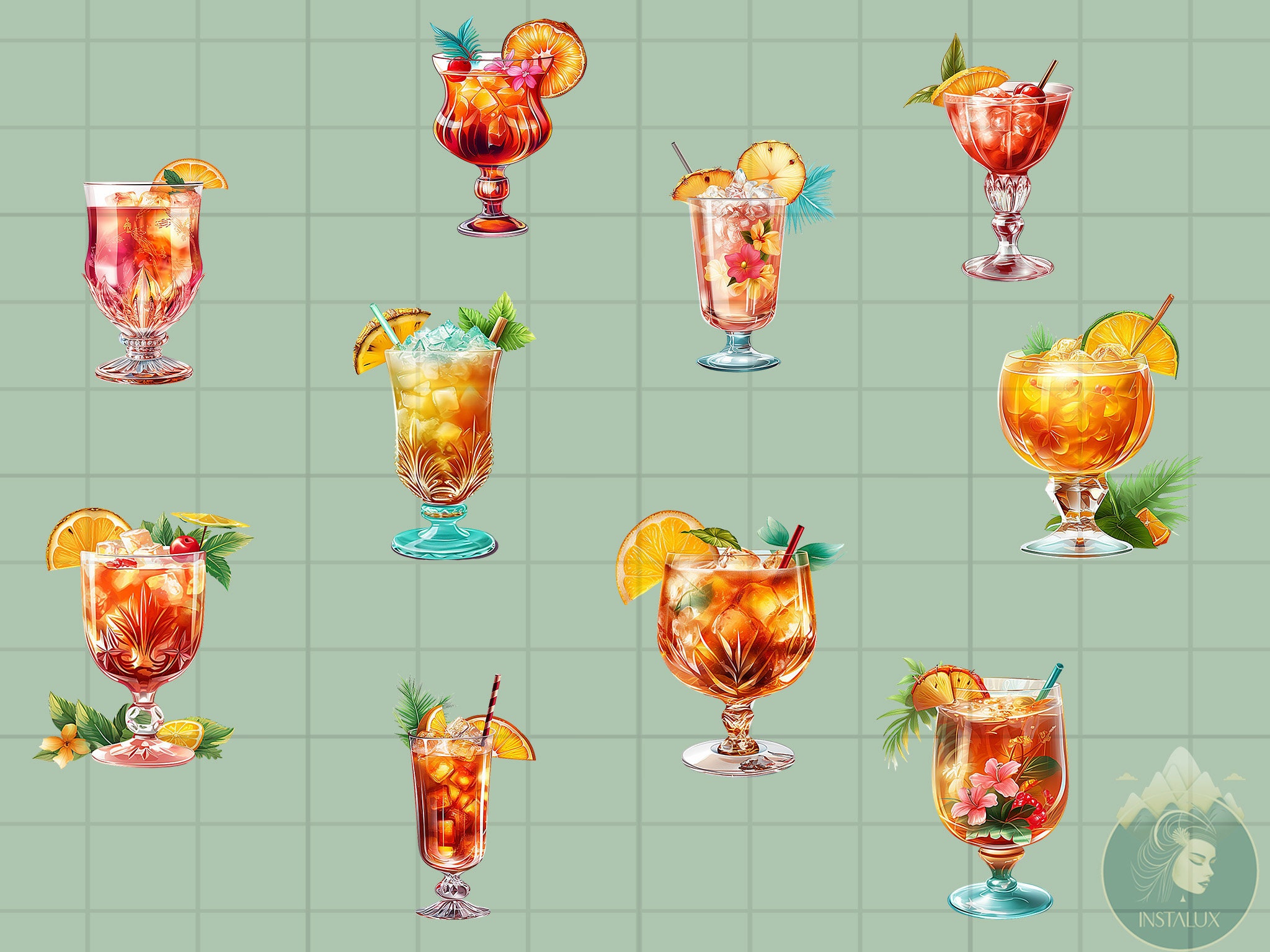 Bahama Mama Cocktails Clip Art, Tropical Cocktails, Printable Cocktails ...