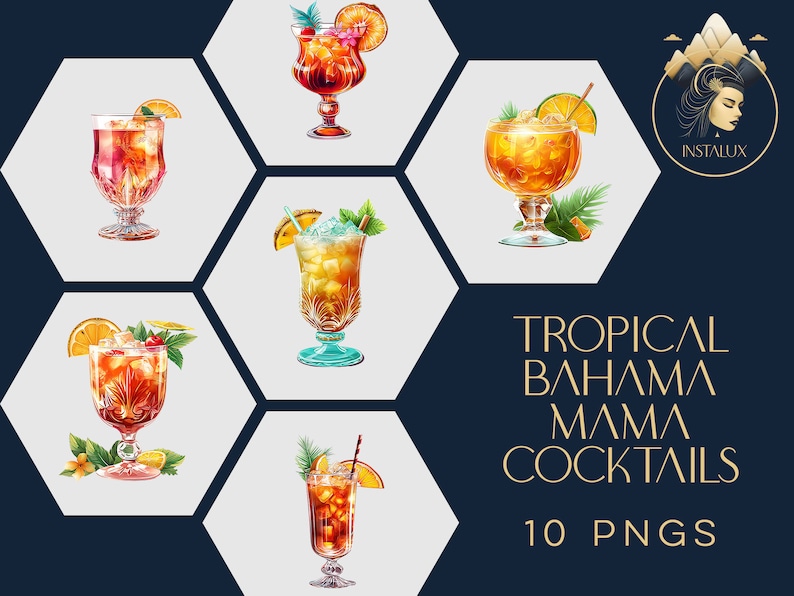 Bahama Mama Cocktails Clip Art, Tropical Cocktails, Printable Cocktails ...
