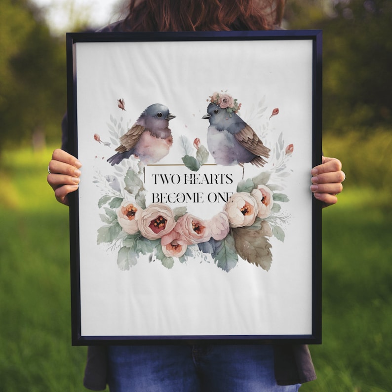 Two Hearts Become One PNG, Watercolor Love Birds Illustration Png ...