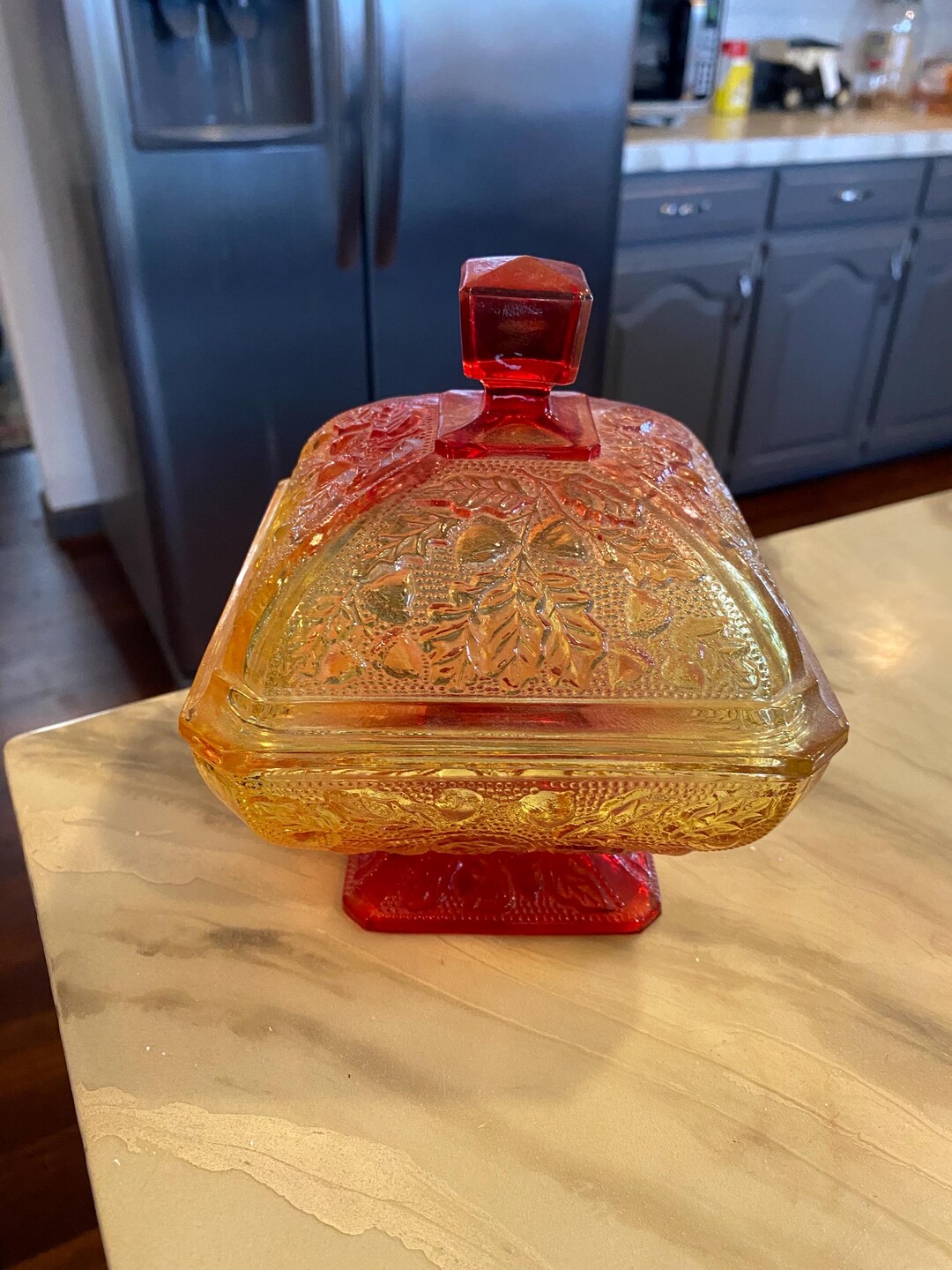 Vintage Amberina Glass Square Footed Candy Dish-great Collectible for ...