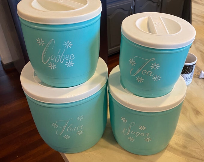 Vintage Mid Century Stanley Complete 4 Piece Turquoise Canister Set ...