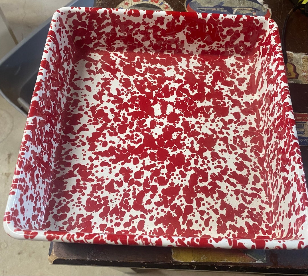Vintage Red and White Splatterware Enamel Baking Pan Brownie Pan ...