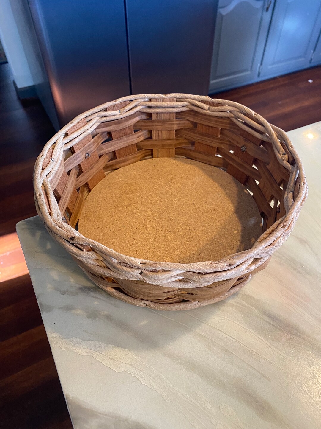 Vintage Pyrex Casserole Dish Round Wicker Basket With Leather Handles ...