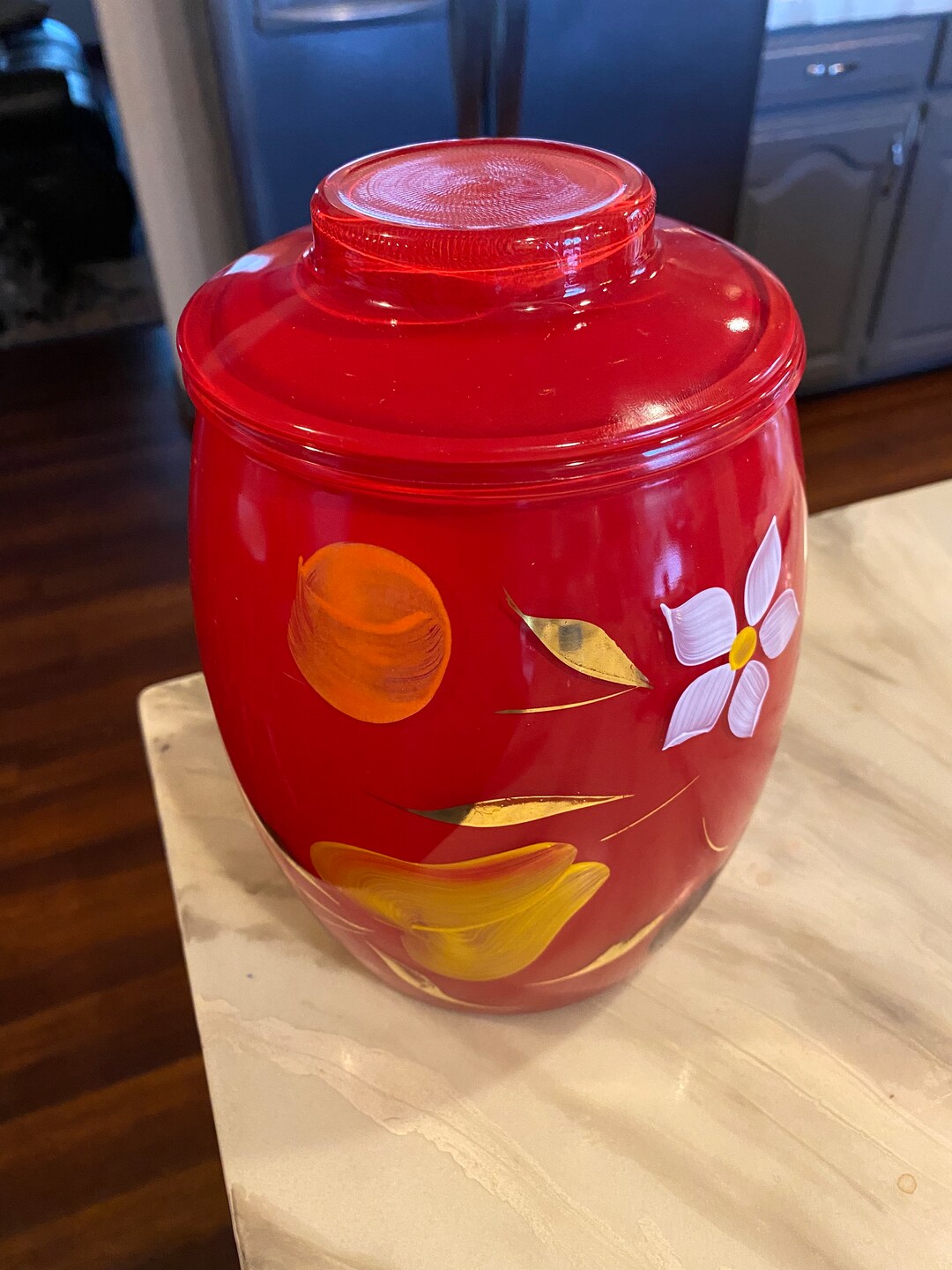 Vintage Bartlett Collins Red Orchsrd Fruit Cookie Jar With Lid-8great ...