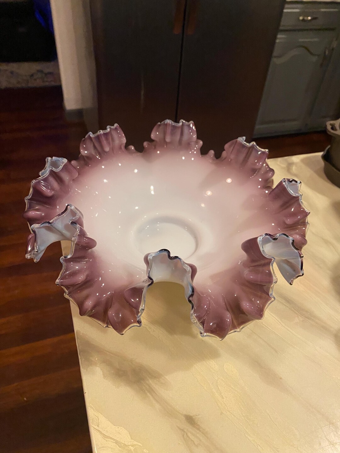 Vintage Beautiful Fenton Amethyst Purple and White Crimpled Edge ...
