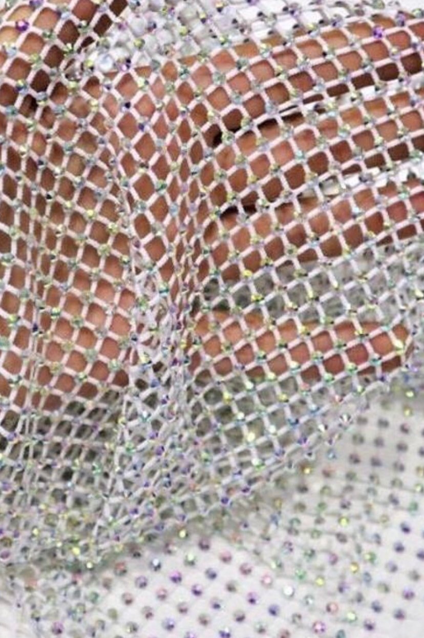 High Quality I Fishnet Crystals I Rhinstone Stretch Fabric 1 Yrds ...