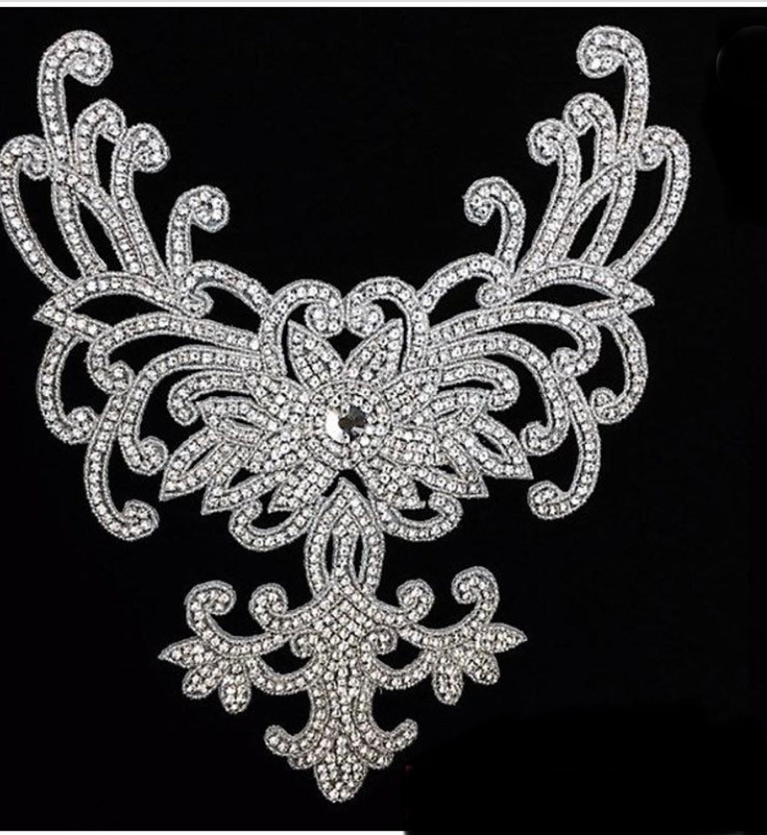 Beaded Rhinestone Applique, Wedding Formal Prom Crystal Patch 1 Piece ...
