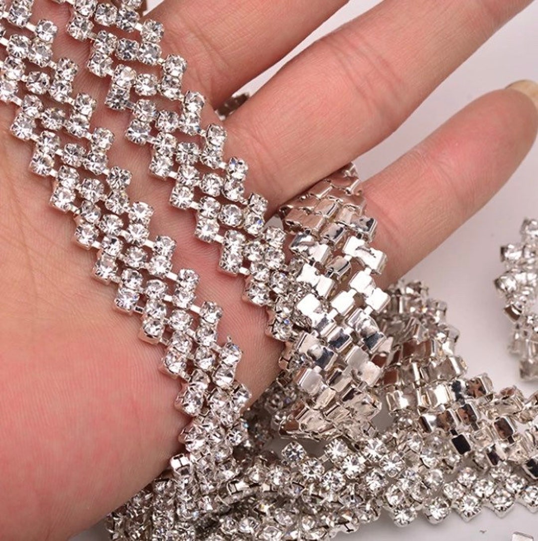 Clear Glass Rhinestone Chain Tape Crystal Applique Sewing Metal Trim ...