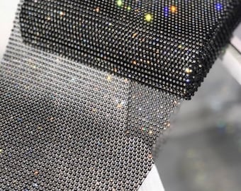 Black Rhinestone Mesh Fabric - Etsy