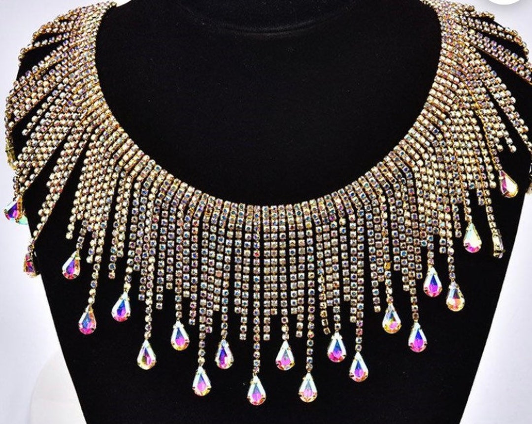 3 .3/4 “ Rhinestone Tear Drop Fringe AB Colored Drop-shaped Rhinestone ...