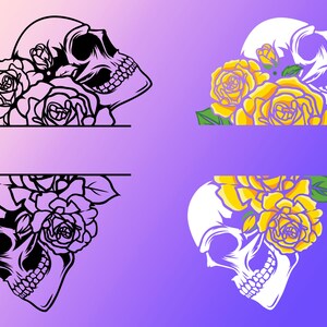 Split Monogram Frame svg Skull Name Frame SVG Split Floral | Etsy