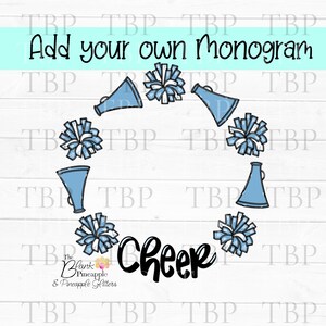 Cheer Design PNG, Light Blue Cheer Monogram Frame With Megaphone and ...