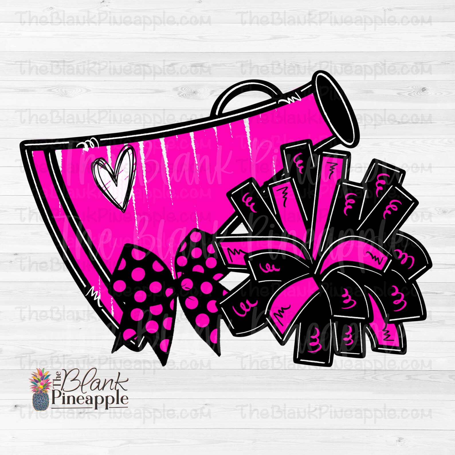 Cheer Design PNG Cheer Megaphone and Pom Poms With Bow in Hot - Etsy