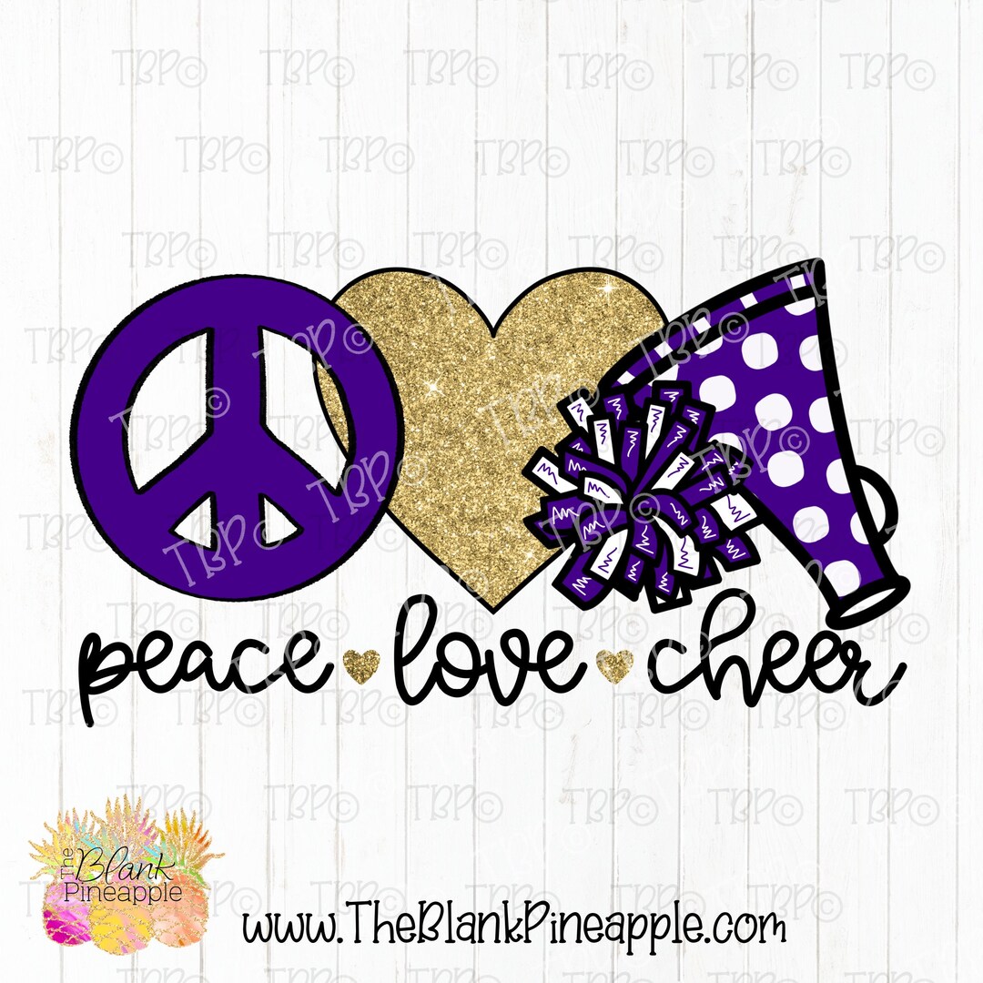 Cheer Design PNG Cheerleading Peace Love Cheer Gold Glitter Heart in ...