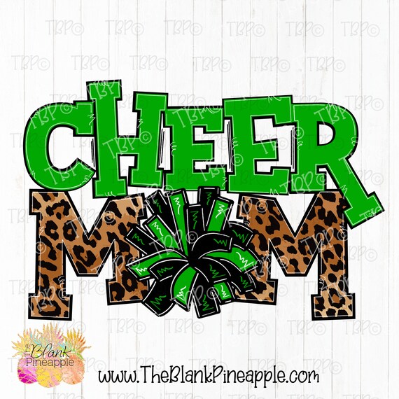 Cheer Design Cheer Mom Leopard With Green and Black Pom Poms - Etsy