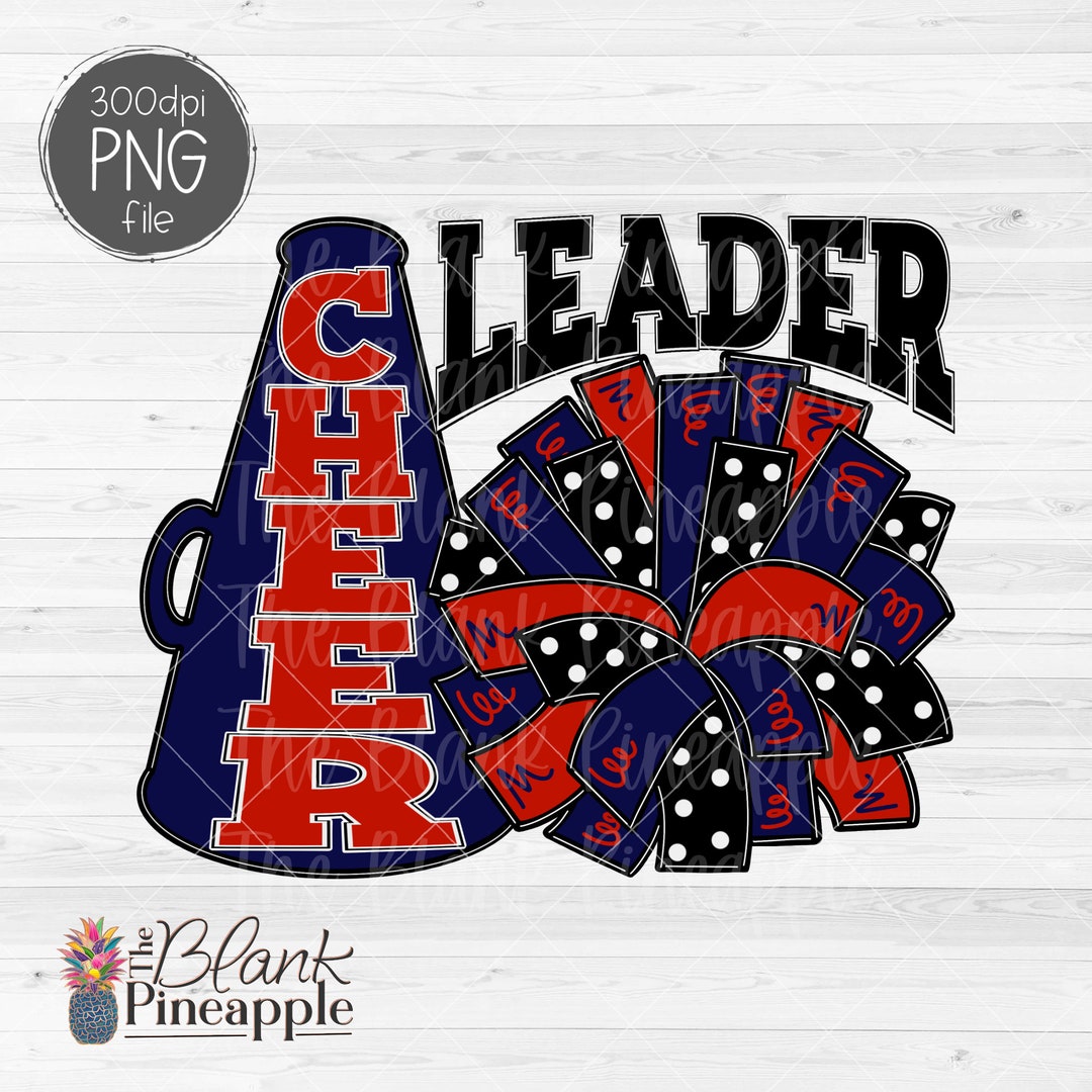 Cheer Design PNG, Cheerleader Pom Pom and Megaphone PNG Design in Navy ...
