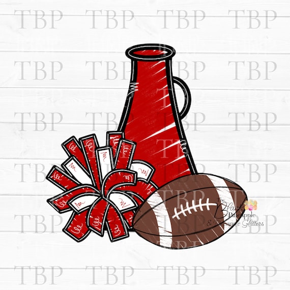 Cheer Design PNG Cheer Football Megaphone and Pom Poms in Red - Etsy