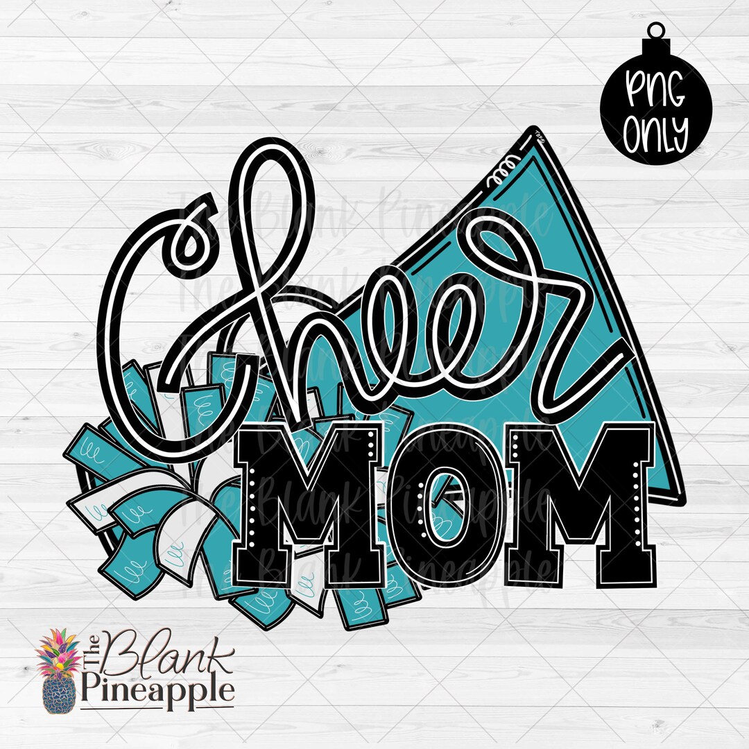 Cheer Design PNG, Cheer Mom With Megaphone and Pom Poms in Teal PNG ...
