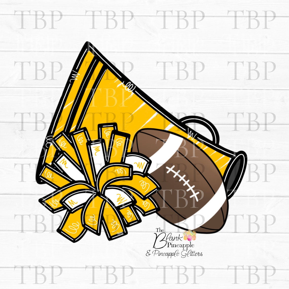 Cheer Design PNG Pom Poms Football in Yellow Clipart Download - Etsy