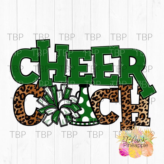 Cheer Design PNG Cheer Coach Leopard With Dark Green Pom Poms - Etsy