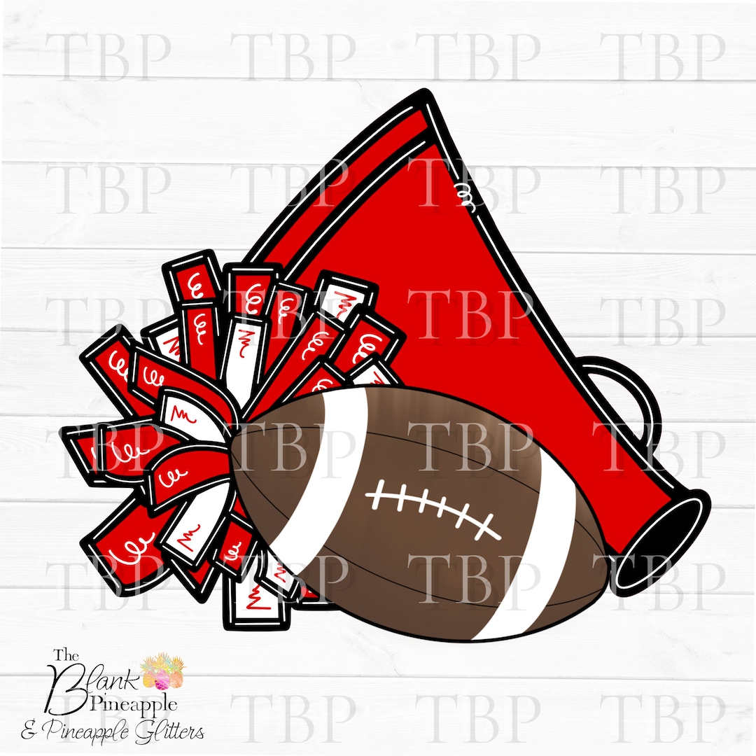Cheer Design PNG, Cheer Football Megaphone and Pom Pom in Red PNG ...